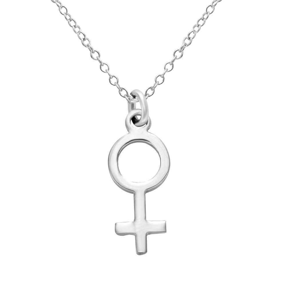 MANZHEN Simple Feminine Astrological Gender Symbol Necklace Stainless Steel 18 Inch (Hand Polished Stainless steel/Silver Look)