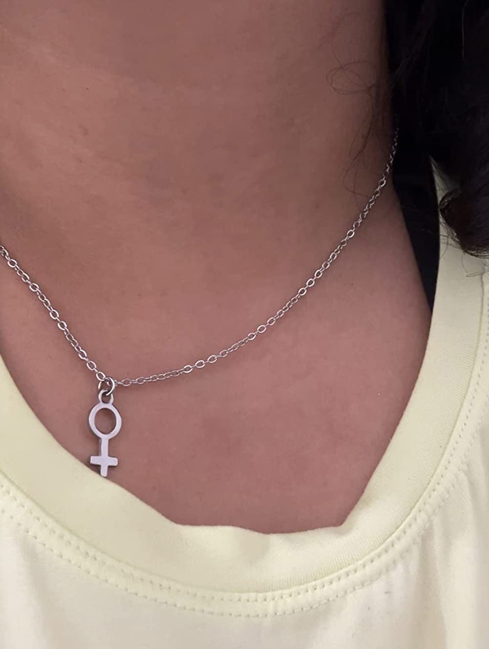 MANZHEN Simple Feminine Astrological Gender Symbol Necklace Stainless Steel 18 Inch (Hand Polished Stainless steel/Silver Look)