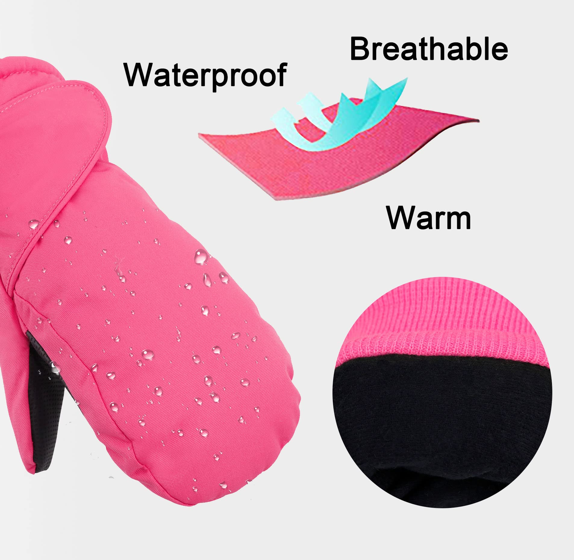 SimpliKids Boys Mittens for Kids Sports Insulation Waterproof Winter Snow Mittens,S,Fuchsia