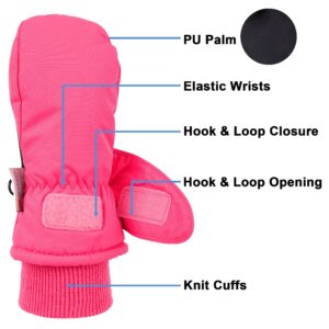 SimpliKids Boys Mittens for Kids Sports Insulation Waterproof Winter Snow Mittens,S,Fuchsia