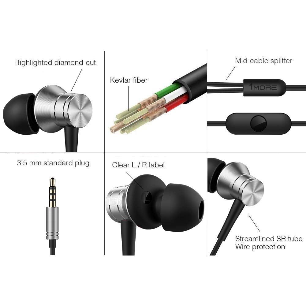 1MORE E1009-SV Piston Fit in-Ear Earphones Fashion Durable Headphones with 4 Color Options, Noise Isolation, Pure Sound, Phone Control with Mic for Smartphones/PC/Tablet, Silver