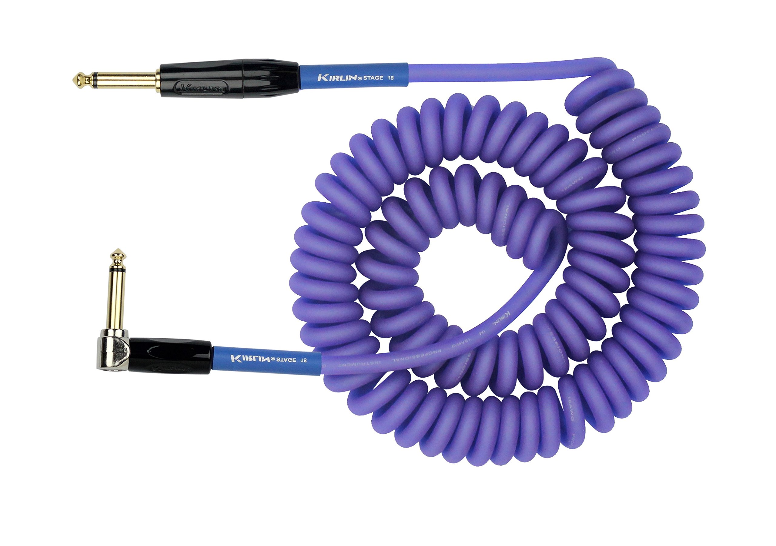 KIRLIN Cable Kirlin IMK-182BFGL-30/BLF-Straight to Right Angle ¼” Premium Coil Instrument Cable, Purple Translucent PVC Jacket-30ft, (IMK-182BFGL-30/BLF)