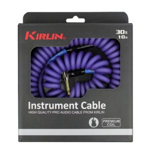 KIRLIN Cable Kirlin IMK-182BFGL-30/BLF-Straight to Right Angle ¼” Premium Coil Instrument Cable, Purple Translucent PVC Jacket-30ft, (IMK-182BFGL-30/BLF)