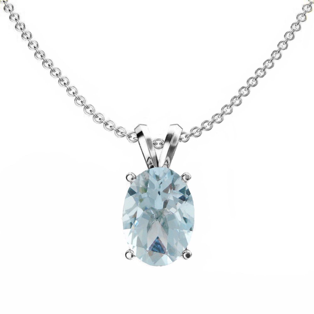 Dazzlingrock Collection 14K 8x6 mm Oval Cut Aquamarine Ladies Solitaire Pendant (Silver Chain Included), White Gold