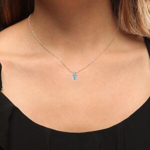 Dazzlingrock Collection 14K 8x6 mm Oval Cut Aquamarine Ladies Solitaire Pendant (Silver Chain Included), White Gold