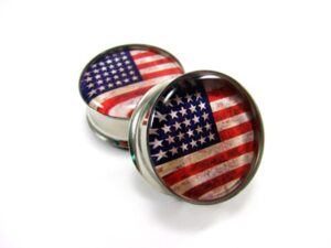 mystic metals body jewelry double flare american flag picture plugs - sold as a pair (00g (10mm))