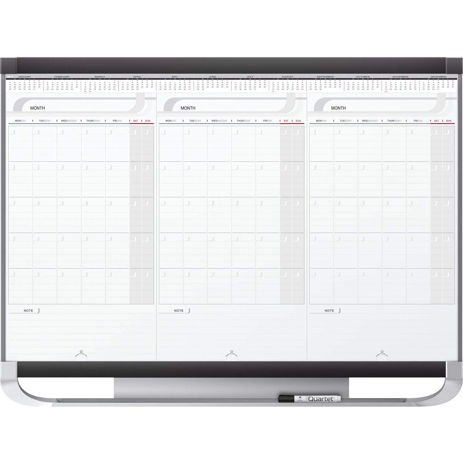 Quartet, CMP32P2, Prestige 2 Total Erase 3-Month Calendar Board, 36 x 24, White, Graphite Frame, Sold As 1 Each