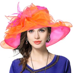 kentucky church derby hat wide brim flounce cocktail tea party bridal dress hats (rose)