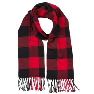 betterline buffalo red and black plaid flannel scarf for women & men - soft warm winter scarf – 67” x 13” inches