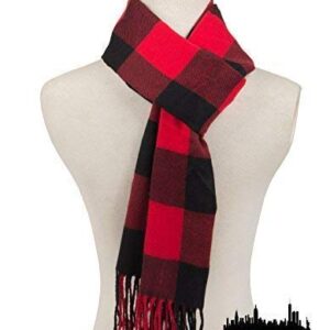 BETTERLINE Buffalo Red and Black Plaid Flannel Scarf for Women & Men - Soft Warm Winter Scarf – 67” x 13” Inches