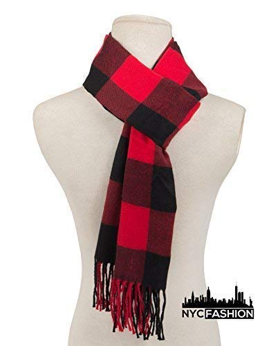 BETTERLINE Buffalo Red and Black Plaid Flannel Scarf for Women & Men - Soft Warm Winter Scarf – 67” x 13” Inches