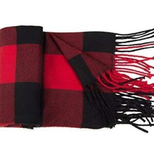 BETTERLINE Buffalo Red and Black Plaid Flannel Scarf for Women & Men - Soft Warm Winter Scarf – 67” x 13” Inches