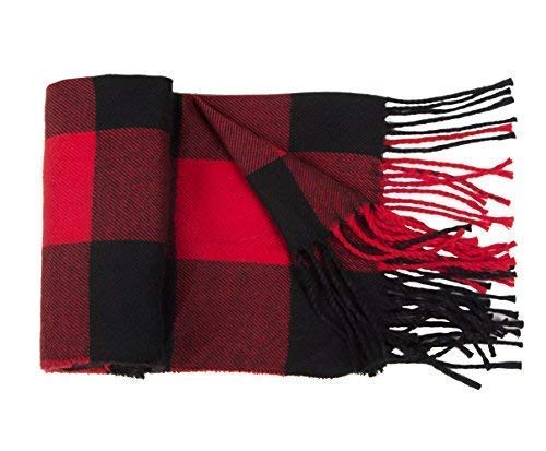 BETTERLINE Buffalo Red and Black Plaid Flannel Scarf for Women & Men - Soft Warm Winter Scarf – 67” x 13” Inches