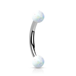 forbidden body jewelry 16g 8mm simulated white opal daith earring, eyebrow ring and rook piercing, internally threaded