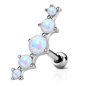 forbidden body jewelry 16g synthetic opal stone curved surgical steel cartilage/helix earring (5-stone wh)