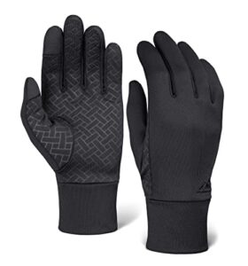 tough outdoors running gloves with touch screen - black winter glove liners for texting, cycling, driving for men & women - thin, lightweight & warm cold weather thermal sports gloves