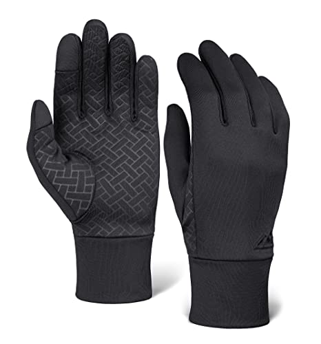 Tough Outdoors Running Gloves with Touch Screen - Black Winter Glove Liners for Texting, Cycling, Driving for Men & Women - Thin, Lightweight & Warm Cold Weather Thermal Sports Gloves