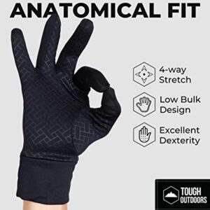 Tough Outdoors Running Gloves with Touch Screen - Black Winter Glove Liners for Texting, Cycling, Driving for Men & Women - Thin, Lightweight & Warm Cold Weather Thermal Sports Gloves