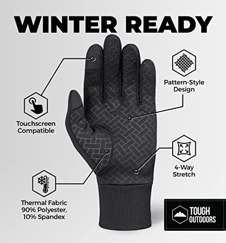 Tough Outdoors Running Gloves with Touch Screen - Black Winter Glove Liners for Texting, Cycling, Driving for Men & Women - Thin, Lightweight & Warm Cold Weather Thermal Sports Gloves