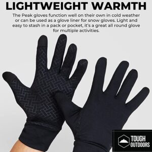 Tough Outdoors Running Gloves with Touch Screen - Black Winter Glove Liners for Texting, Cycling, Driving for Men & Women - Thin, Lightweight & Warm Cold Weather Thermal Sports Gloves