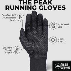 Tough Outdoors Running Gloves with Touch Screen - Black Winter Glove Liners for Texting, Cycling, Driving for Men & Women - Thin, Lightweight & Warm Cold Weather Thermal Sports Gloves