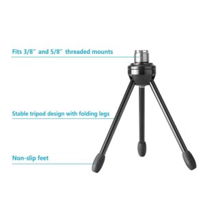 Neewer Desktop Desk Microphone Stand Foldable Tripod with Non-slip Feet, Durable Iron Construction, 3/8-inch and 5/8-inch Threaded Mount, Black