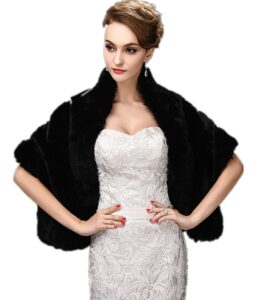 chitone women's black faux fur wrap cape stole shawl shrug for wedding/party/show