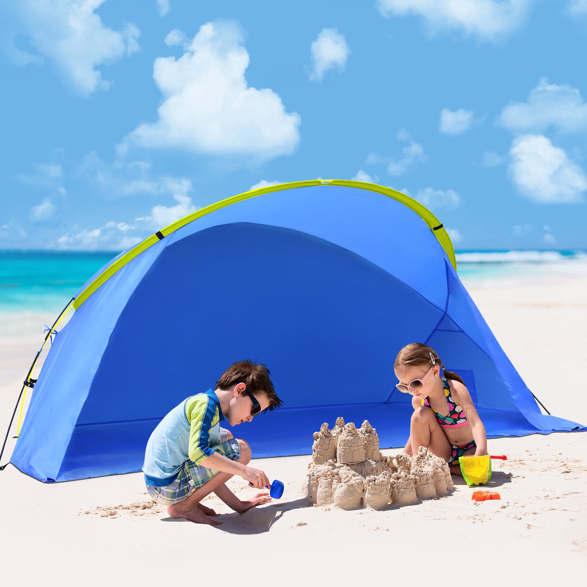 Easiest Beach Tent, Sun Shade Canopy 'Venus': Provide UV Protection for Your Family. Waterproof Shelters For Rain & Pacific Breeze, Easy Up Canopies, Sports Cabana Tents, Roadtrip Sunshade Shack. Blue