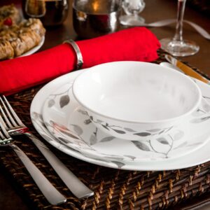 Corelle 12-Piece Vitrelle Misty Leaves Chip and Break Resistant Dinner Set, Grey