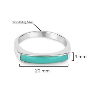 AeraVida Rectangular Bar Green Simulated Turquoise Stone Inlay .925 Sterling Silver Ring | Classic Wedding Rings For Women | Casual Comfort Fit Silver Rings for Women (8)