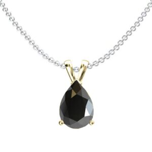 dazzlingrock collection 14k 9x7 mm pear cut black sapphire ladies solitaire teardrop pendant (silver chain included) 1ct, yellow gold