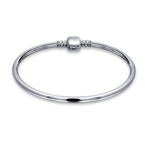 personalized initial simple european charm bangle bracelet for women teens .925 sterling silver round barrel clasp customizable