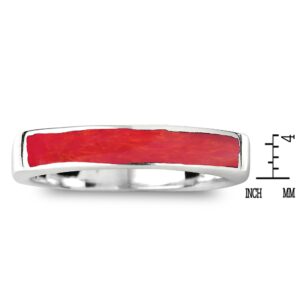 AeraVida Rectangular Bar Reconstructed Red Coral Inlay .925 Sterling Silver Ring | Classic Wedding Rings For Women | Casual Comfort Fit Silver Rings for Women | Sterling Silver Rings Sizes (8)