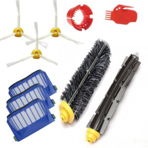 amyehouse replacement parts kit bristle flexible beater brush & aero vac filter & side brush compatible with irobot roomba 600 series 595 610 614 618 620 630 640 650 660 680 685 690 692 694 695 vacuum