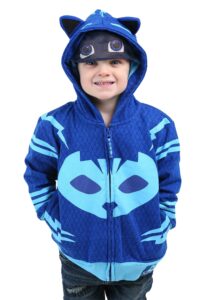 pj masks boys' toddler gekko and catboy hoodie, blue long sleeve, 2t