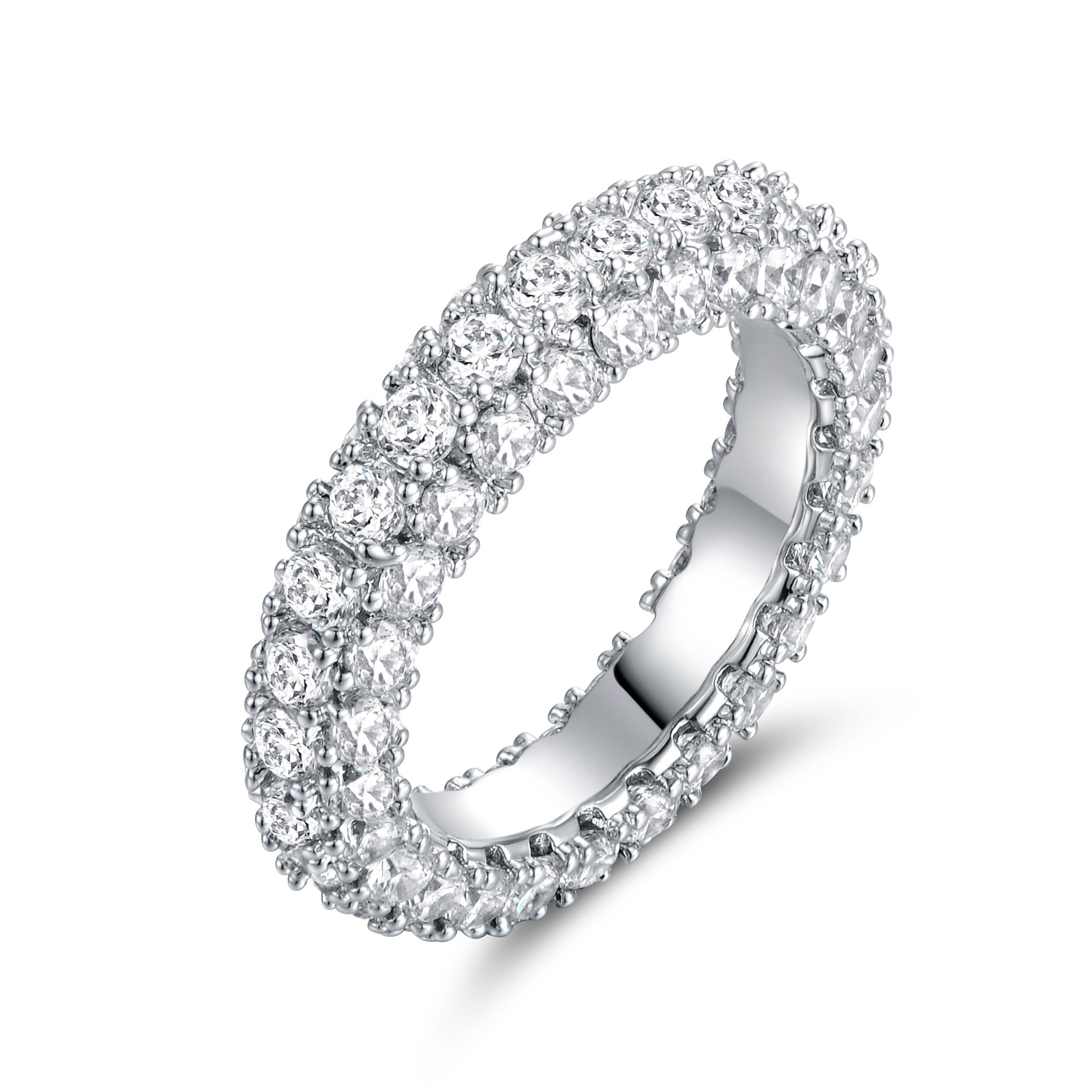 Barzel 18k White Gold Plated Cubic Zirconia Eternity Wedding Band Ring (Silver, 5)