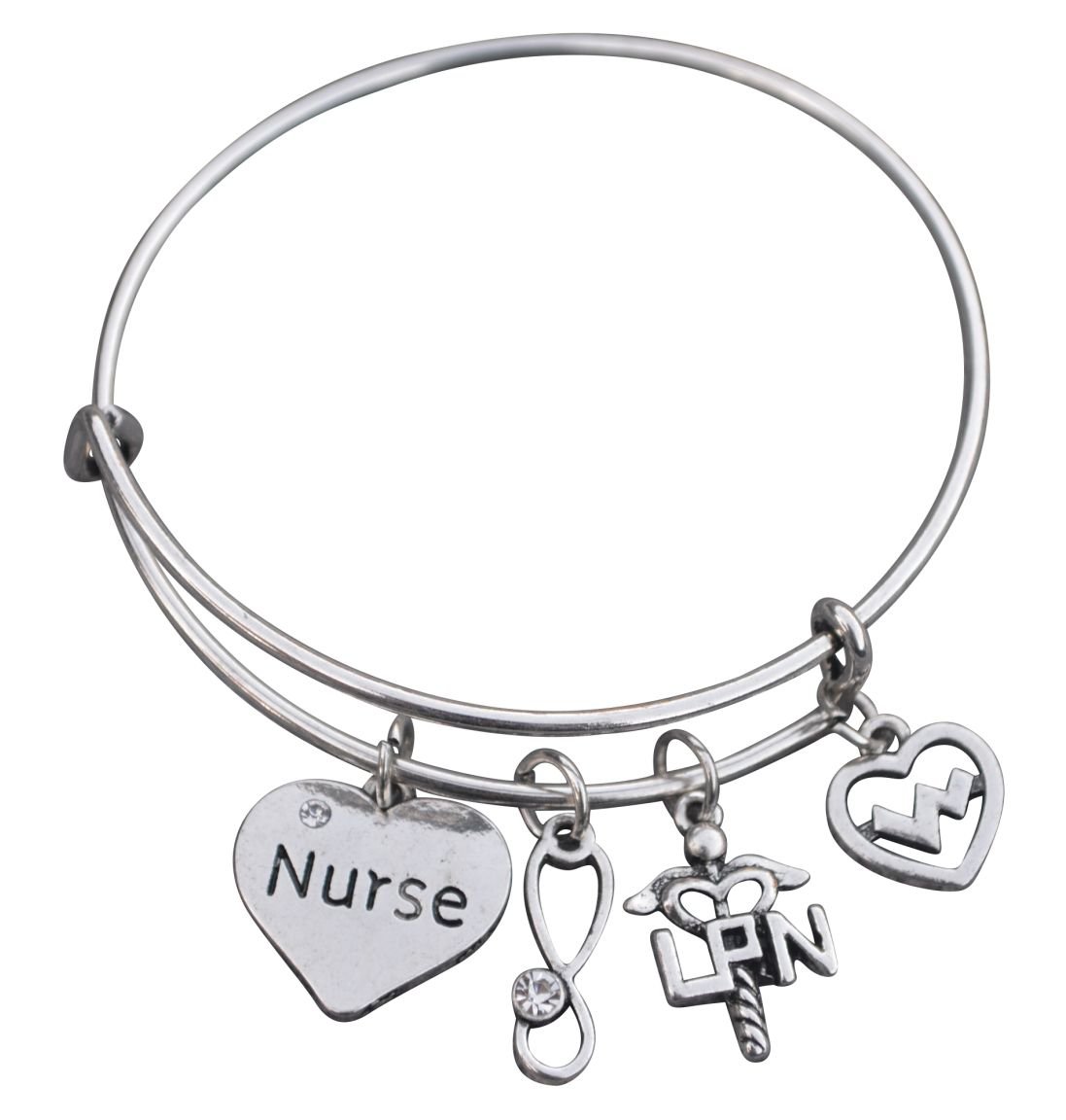 Infinity Collection LPN Gift- LPN Charm Bangle Bracelet- Licensed Nurse Practitioner Jewelry, Nursing Appreciation Gift for Women