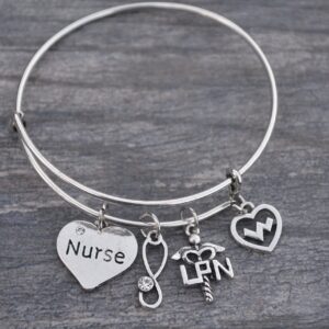 Infinity Collection LPN Gift- LPN Charm Bangle Bracelet- Licensed Nurse Practitioner Jewelry, Nursing Appreciation Gift for Women