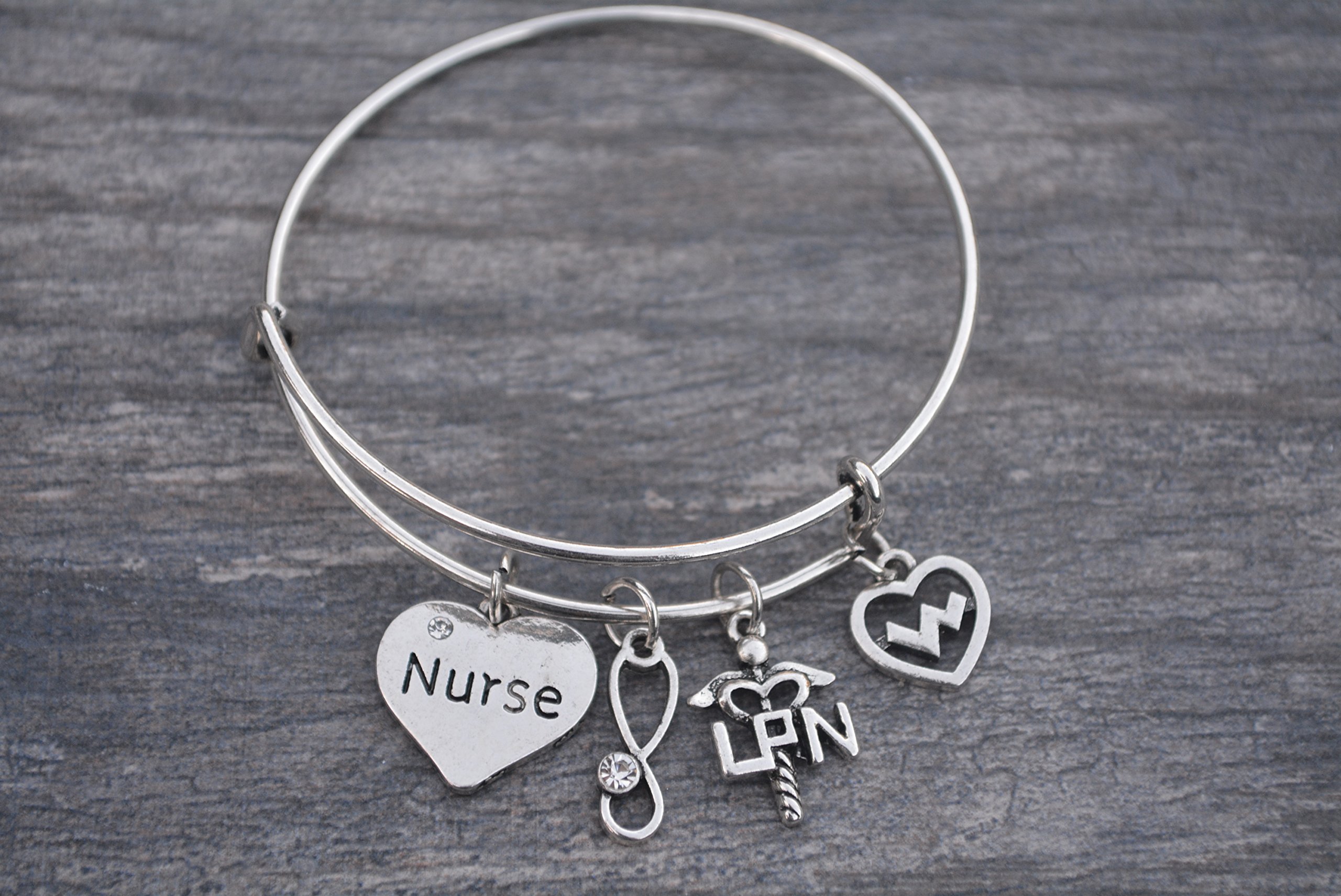 Infinity Collection LPN Gift- LPN Charm Bangle Bracelet- Licensed Nurse Practitioner Jewelry, Nursing Appreciation Gift for Women