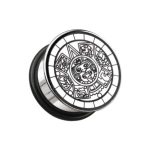 mayan calender plate hollow back single flared wildklass ear gauge plug (sold as pairs)