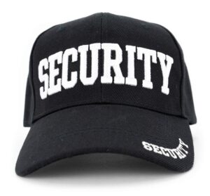 first class security cap with id on front, peak and back (white security id)