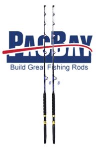 xcaliber marine pair (2) tournament series 30-80lb saltwater trolling rod w/pac bay guides (blue & silver)