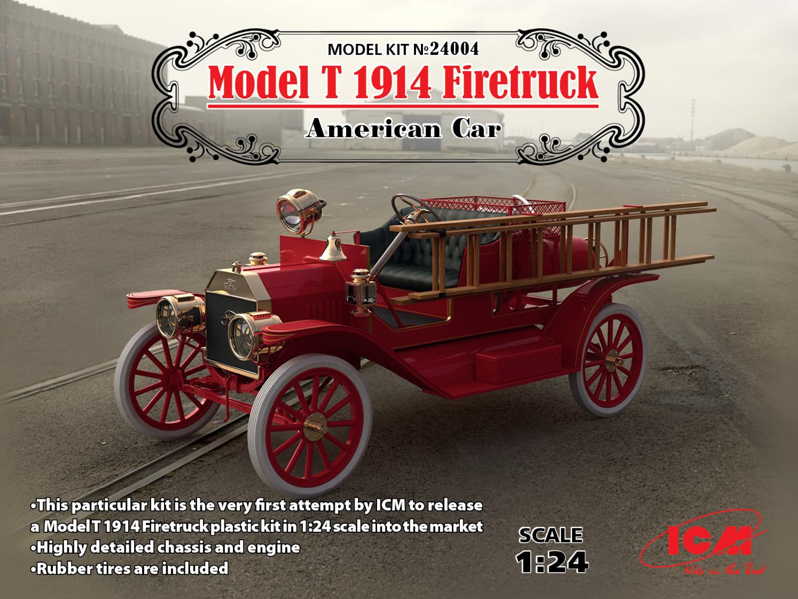 ICM ICM24004 Ford 1:24-Model T 1914 Firetruck, American Car