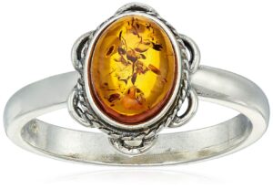 holidaygiftshops sterling silver and baltic amber adult ring brittany- size 8