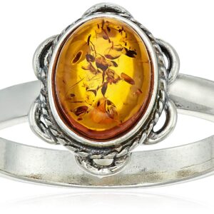 HolidayGiftShops Sterling Silver and Baltic Amber Adult Ring Brittany- Size 8