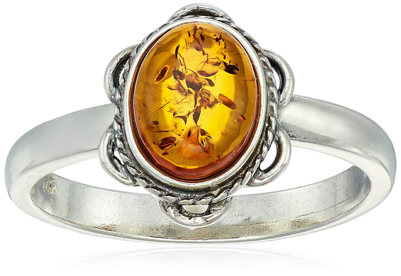 HolidayGiftShops Sterling Silver and Baltic Amber Adult Ring Brittany- Size 8