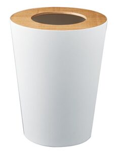 yamazaki home trash can - small modern home wastebasket for bathroom kitchen office steel + wood one size ash