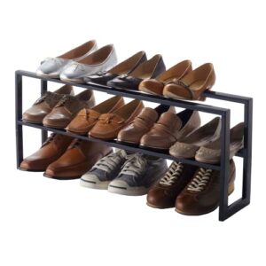 yamazaki home expanding shoe rack, metal, adjustable steel one size black