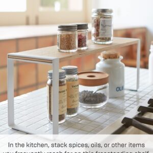 Yamazaki Home Kitchen Rack - Counter Storage Shelf Organizer Steel + WoodWhite