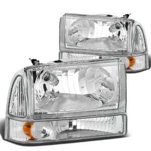 dna motoring hl-oh-f99sd4p-ch-am chrome amber headlights replacement compatible with 99-04 f-250 / f-350 / f-450 / f-550